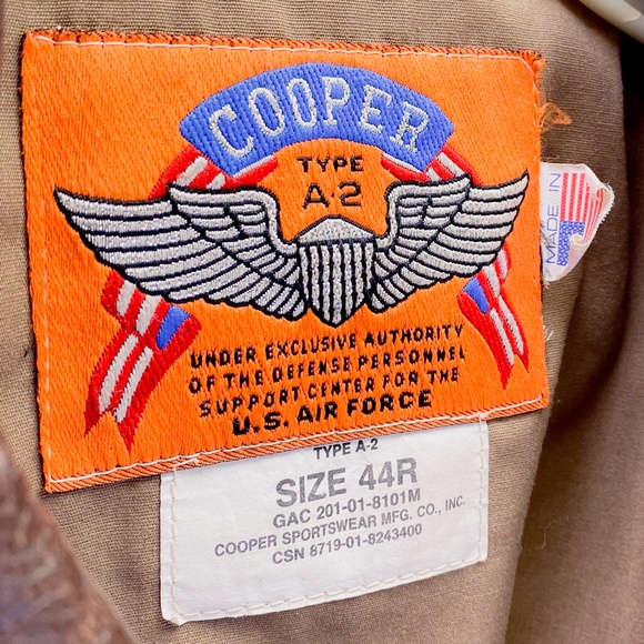 Cooper | Jackets & Coats | Vintage Cooper Flight Type A2 Goatskin Leather Bomber Jacket Us Air ...